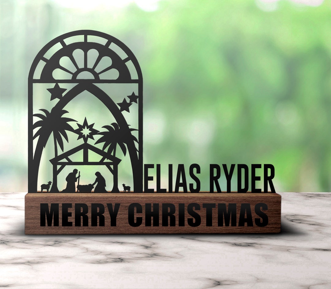 Custom Nativity Scene Christmas Desk Name Plate Wedge Personalized ...