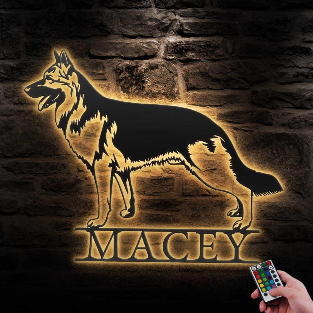 Custom German Shepherd Metal Wall Art LED Light Personalized GSD Dog ...