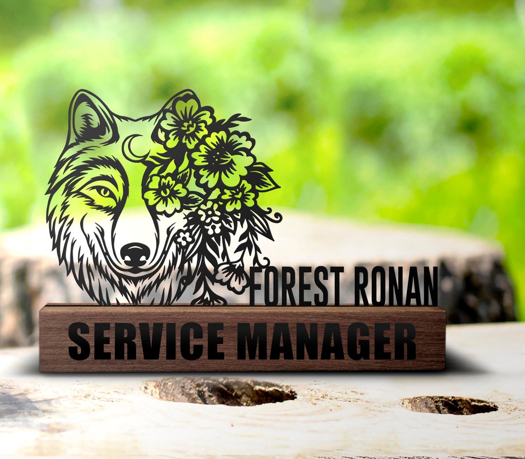 Custom Floral Wolf Desk Name Plate Wedge, Personalized Nameplate Wild ...