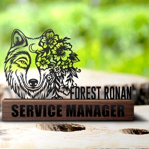 Custom Floral Wolf Desk Name Plate Wedge, Personalized Nameplate Wild ...