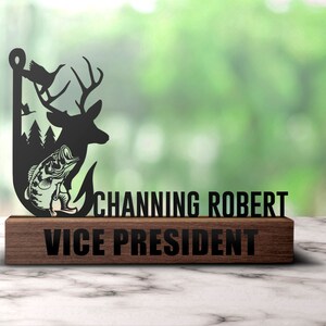Custom Deer Hunting and Fishing Desk Name Plate Wedge Personalized ...