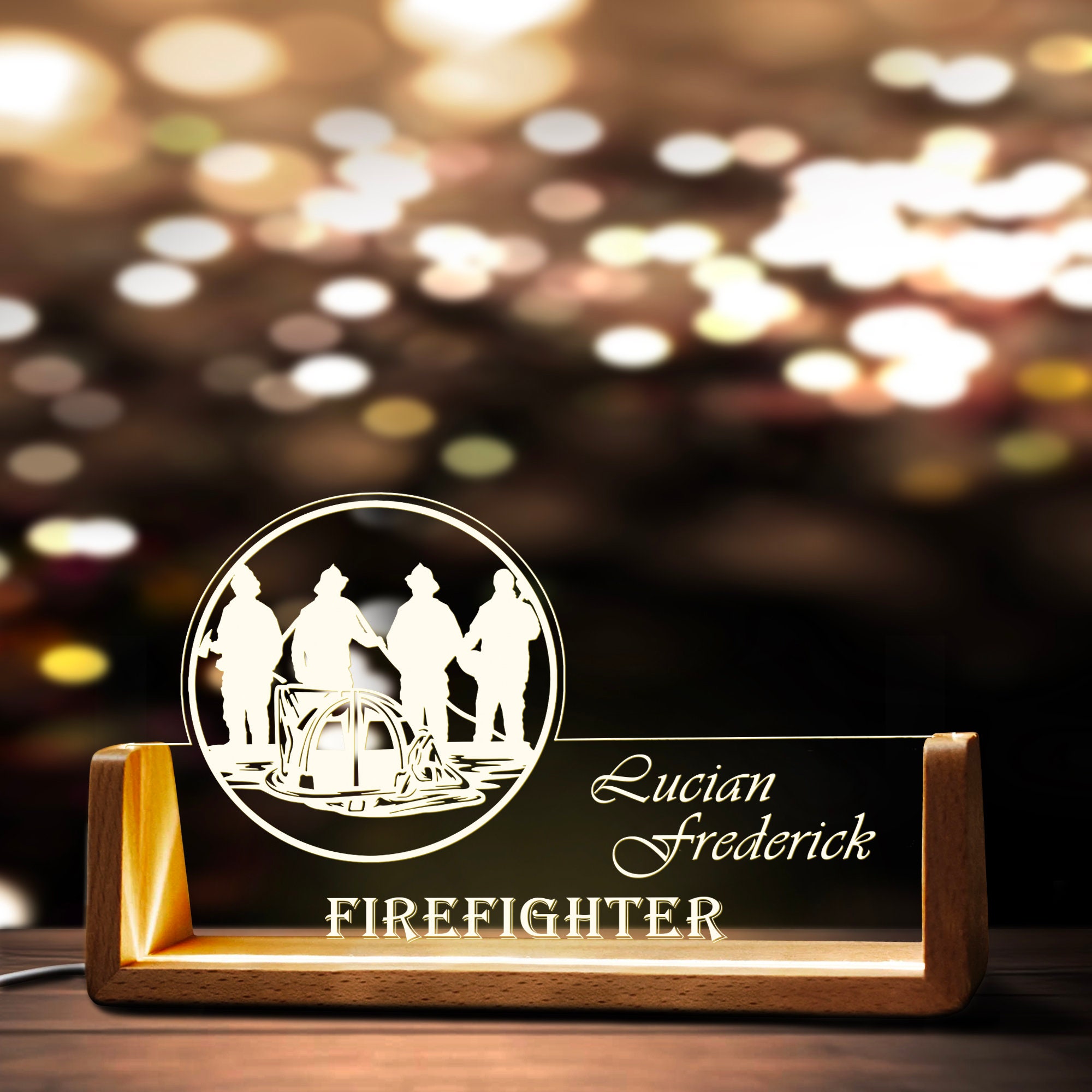Custom Firefighter Desk Name Plate Personalized Fireman LED Light ...