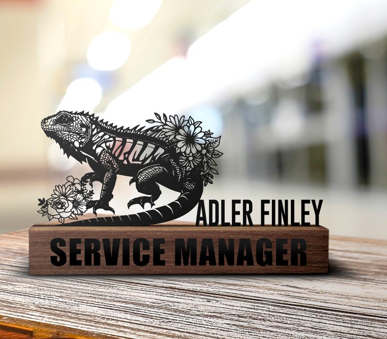 Custom Iguana Desk Name Plate Wedge, Personalized Lizard Nameplate ...