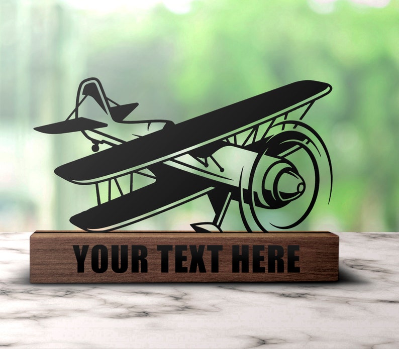 Custom Biplane Desk Name Plate Wedge Personalized Pilot Nameplate ...