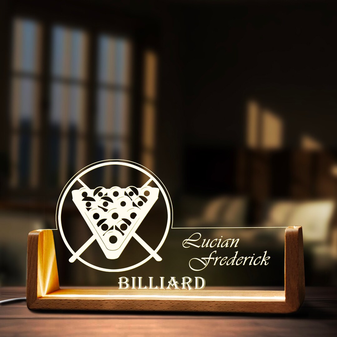Custom Billiard Desk Name Plate Personalized Snooker Player LED Light ...