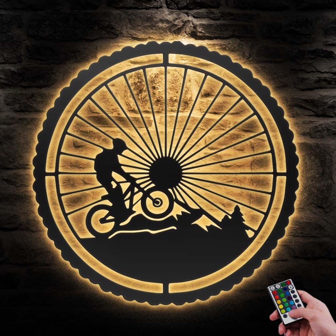 Mountain Bike Metal Wall Art LED Light MTB Sign Home Decor Cycling ...