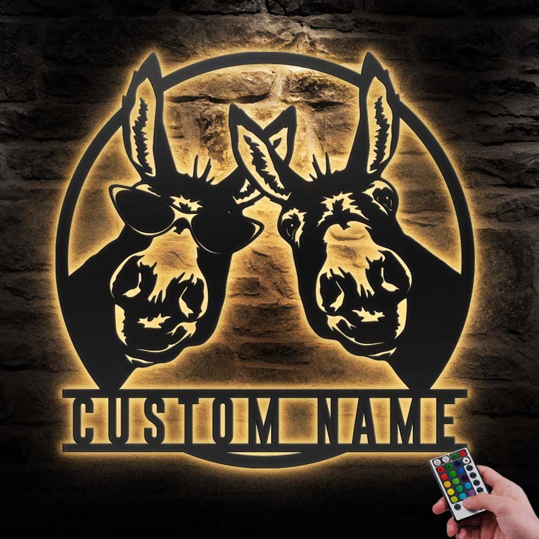 Custom Funny Two Donkey Farmhouse Metal Wall Art LED Light Personalized ...