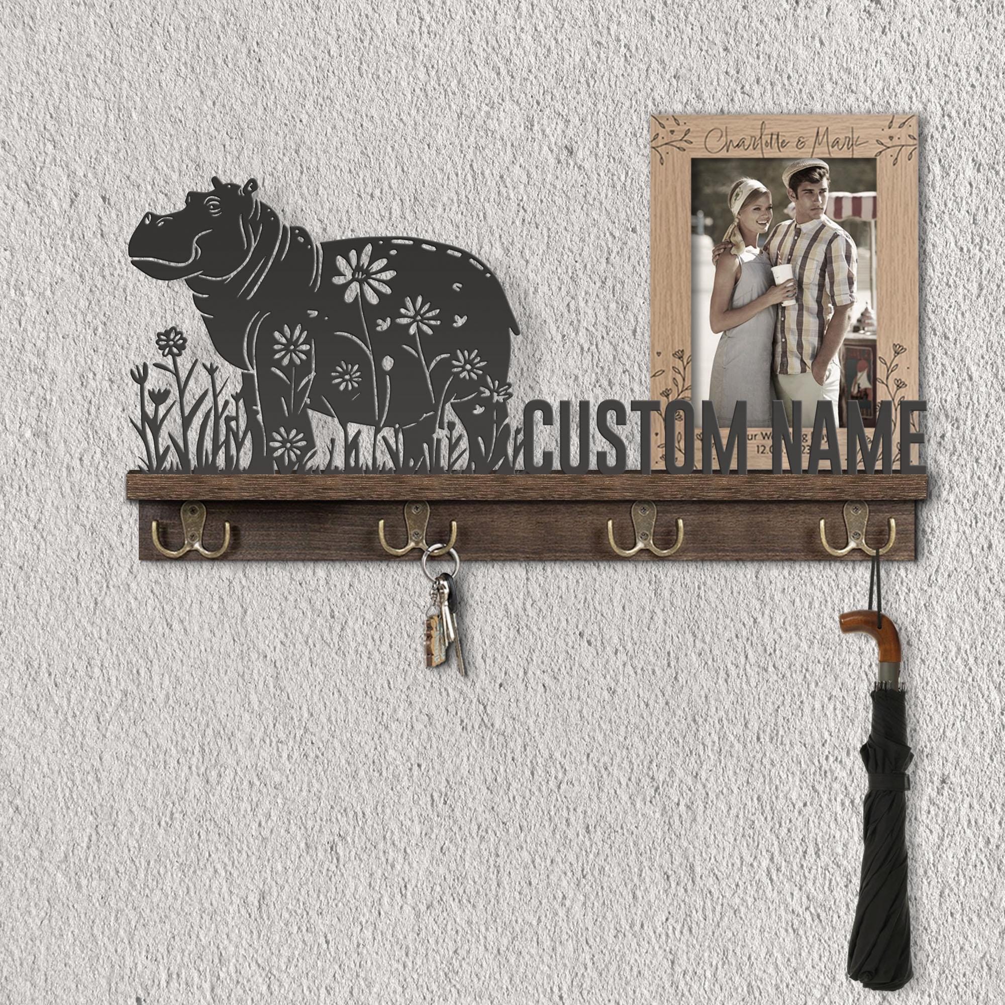 Custom Floral Hippo Wooden Shelf Metal Wall Art Sign Personalized ...
