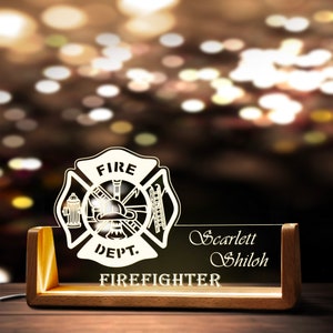 Custom Firefighter Desk Name Plate Personalized Fireman LED Light ...