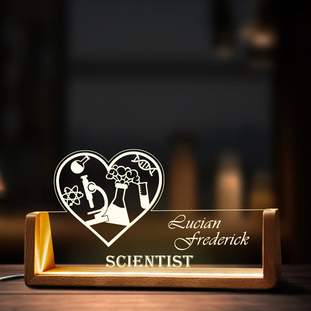 Custom Scientist Name Plate Personalized Science Lab LED Light Wooden ...