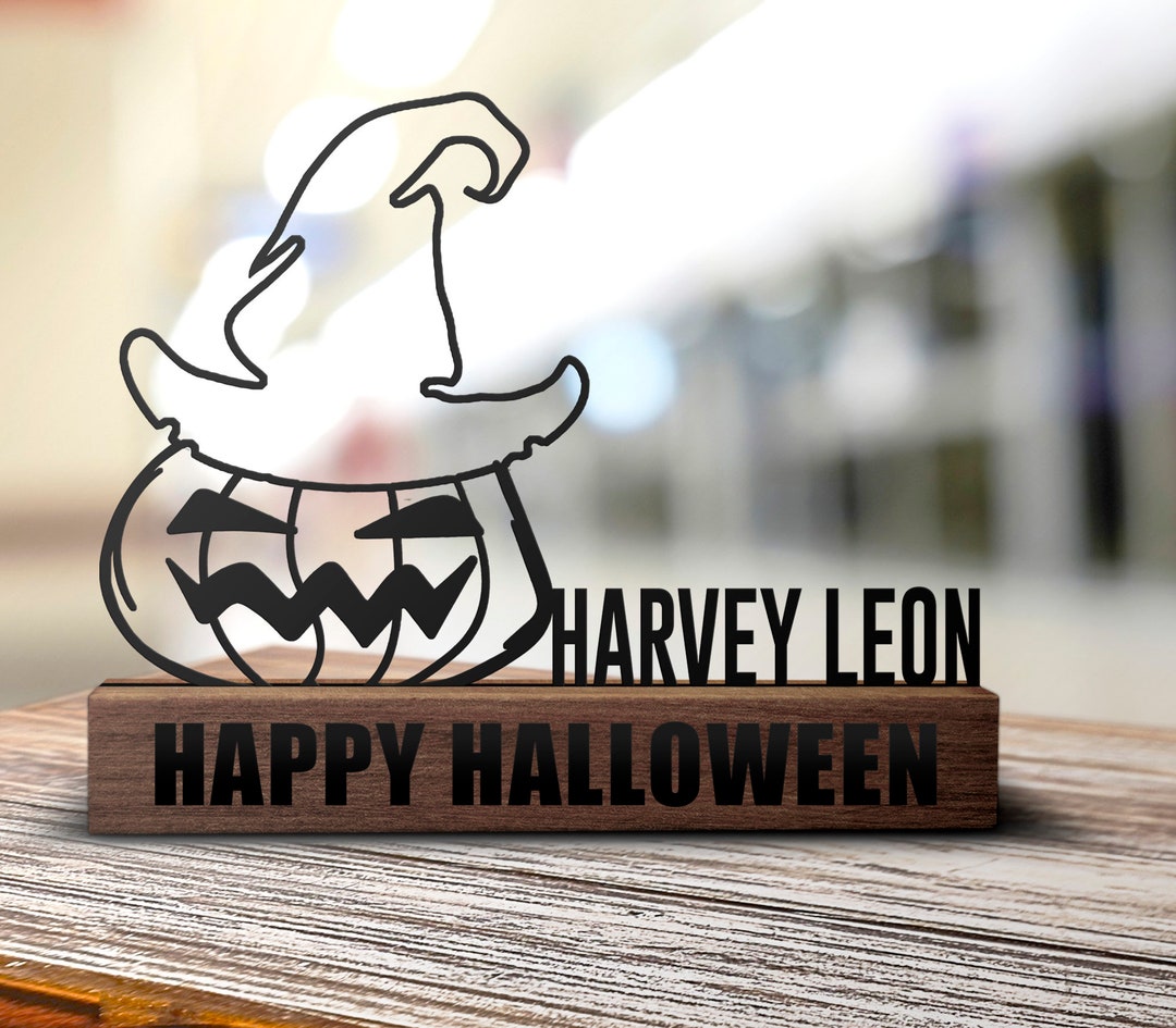 Custom Halloween Desk Name Plate Wedge Personalized Pumpkin Face ...