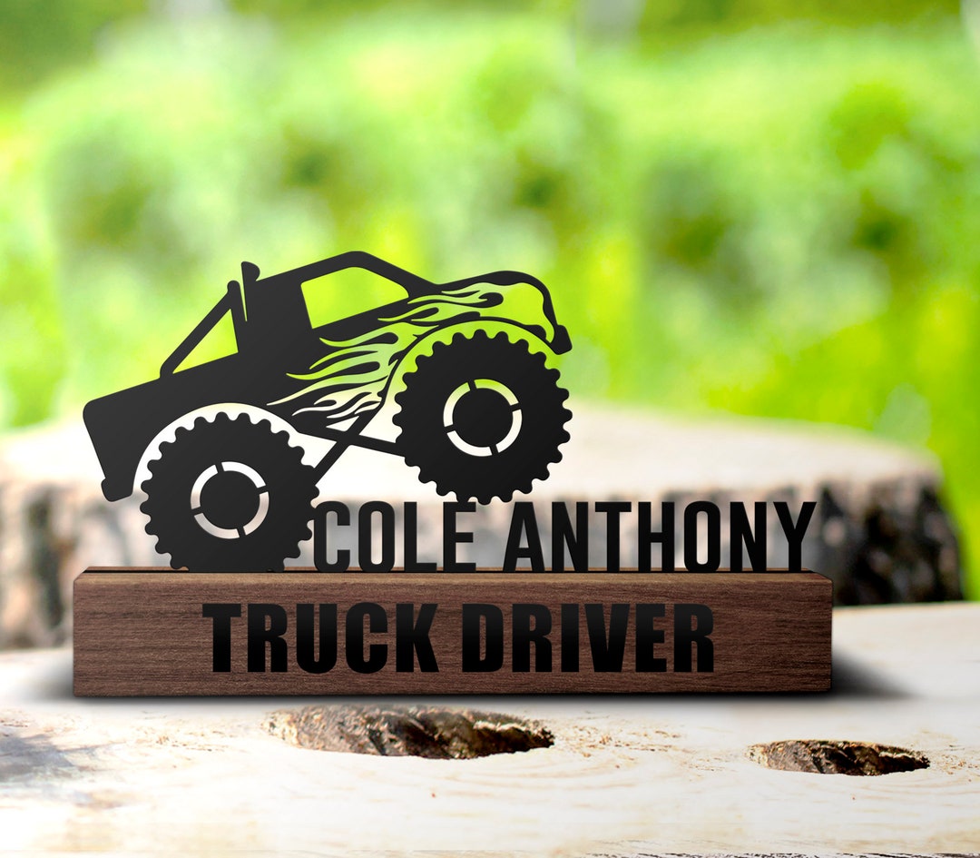 Custom Monster Truck Driver Desk Name Plate Wedge, Personalized Fire ...