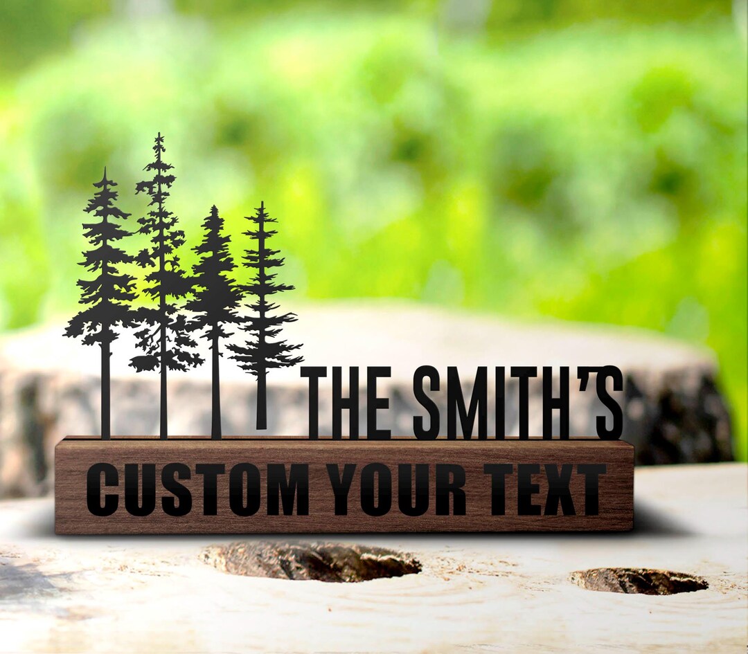 Custom Nature Wispy Pine Tree Desk Name Plate Wedge Personalized Cedar ...