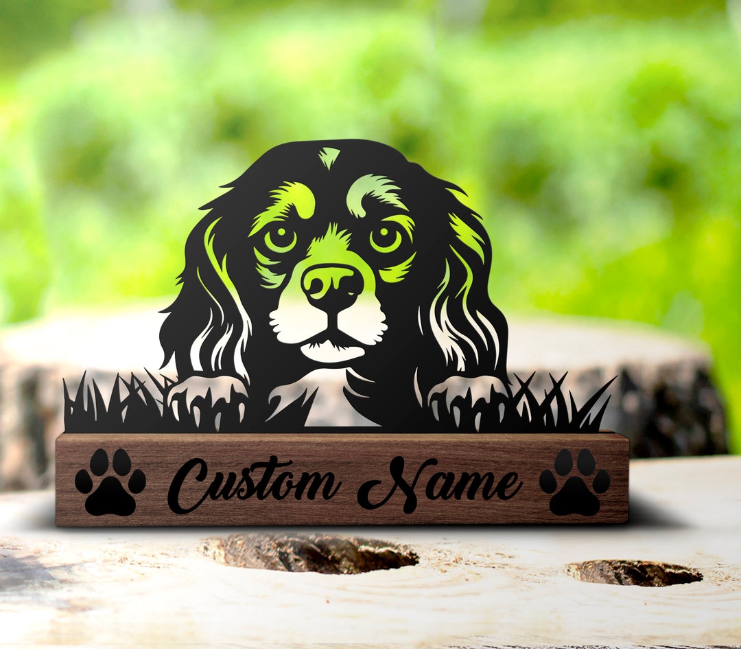 Custom Spaniel Desk Name Plate Wedge Personalized Peeking Dog Nameplate ...
