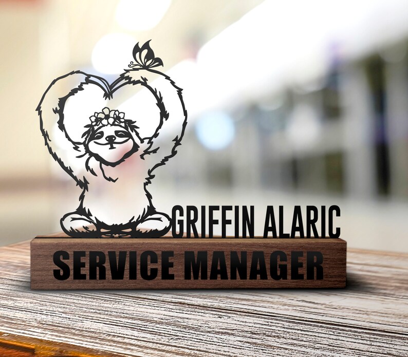 Custom Cute Sloth Desk Name Plate Wedge, Personalized Funny Lazy Sloth ...