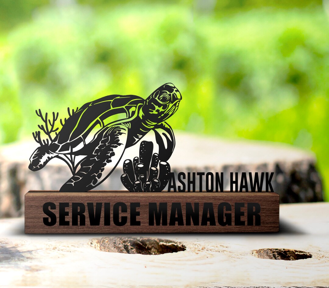 Custom Turtle Desk Name Plate Wedge, Personalized Sea Turtle Nameplate ...