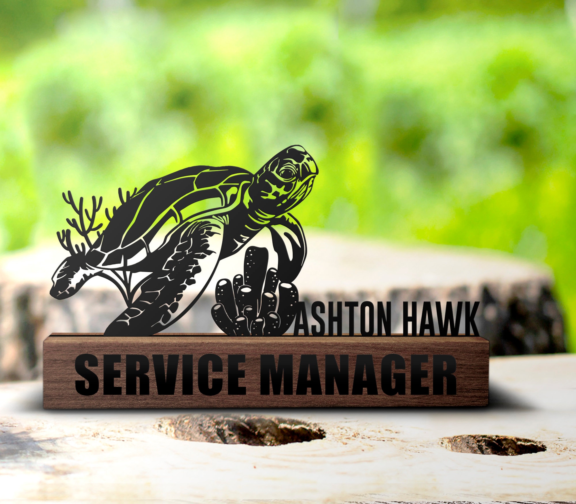 Custom Turtle Desk Name Plate Wedge, Personalized Sea Turtle Nameplate Office Sign Company Shelf ...