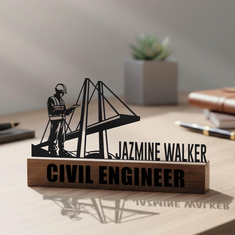 Custom Civil Engineer Desk Name Plate Wedge Personalized Construction ...