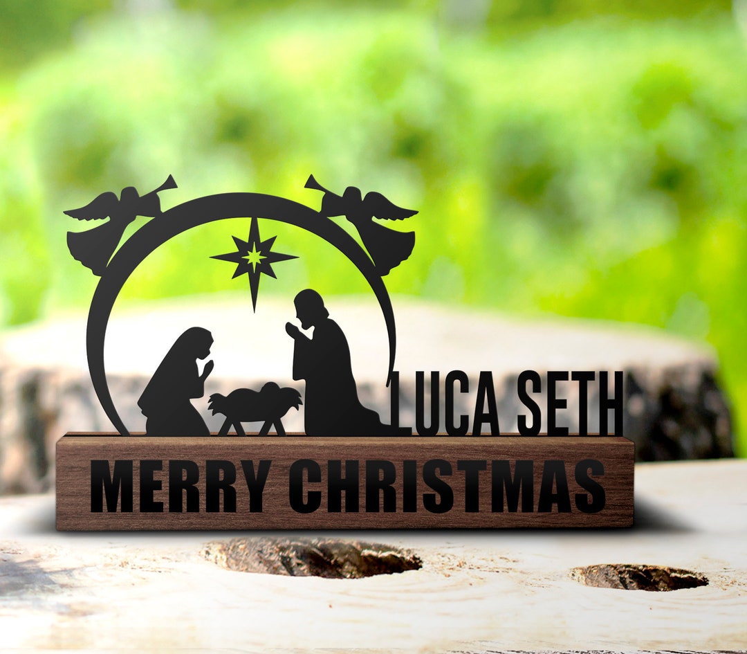 Custom Nativity Scene Christmas Desk Name Plate Wedge Personalized ...