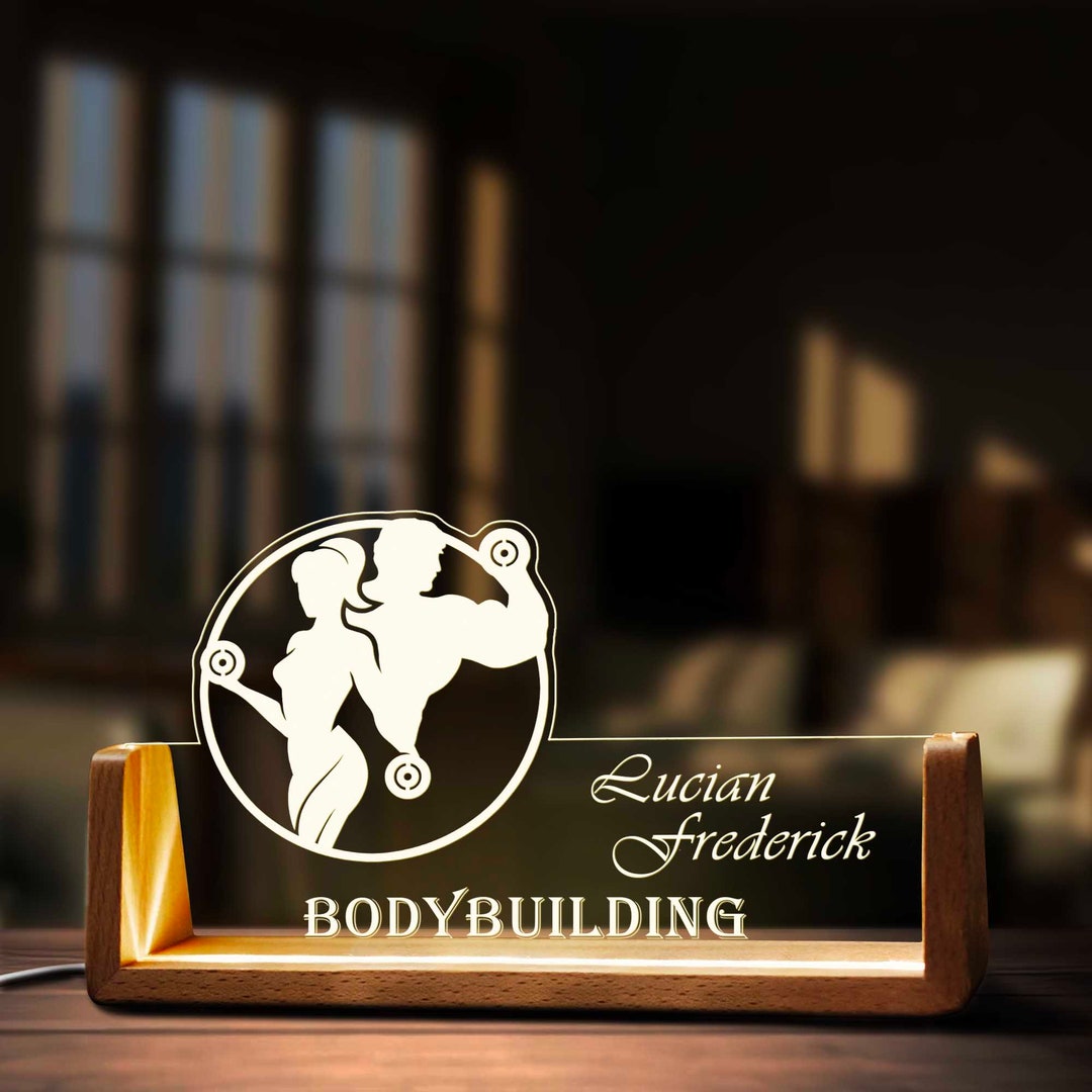 Custom Bodybuilding Workout Desk Name Plate Personalized LED Light ...
