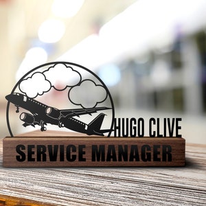 Custom Airplane Desk Name Plate Wedge Personalized Pilot Nameplate ...