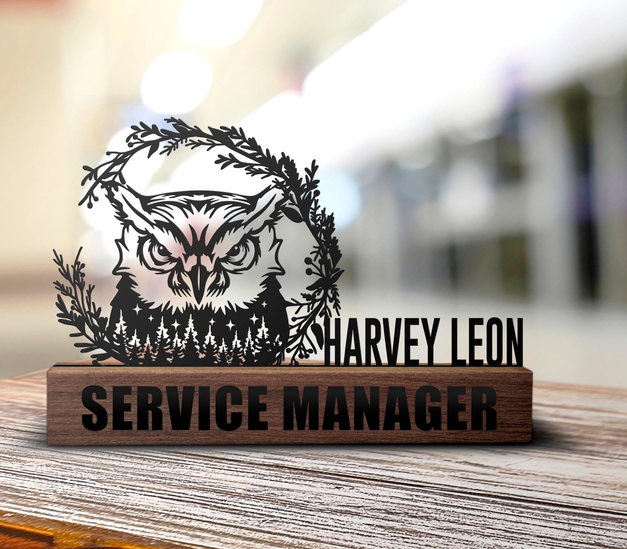 Custom Owl Desk Name Plate Wedge, Personalized Nameplate Owl Gift ...