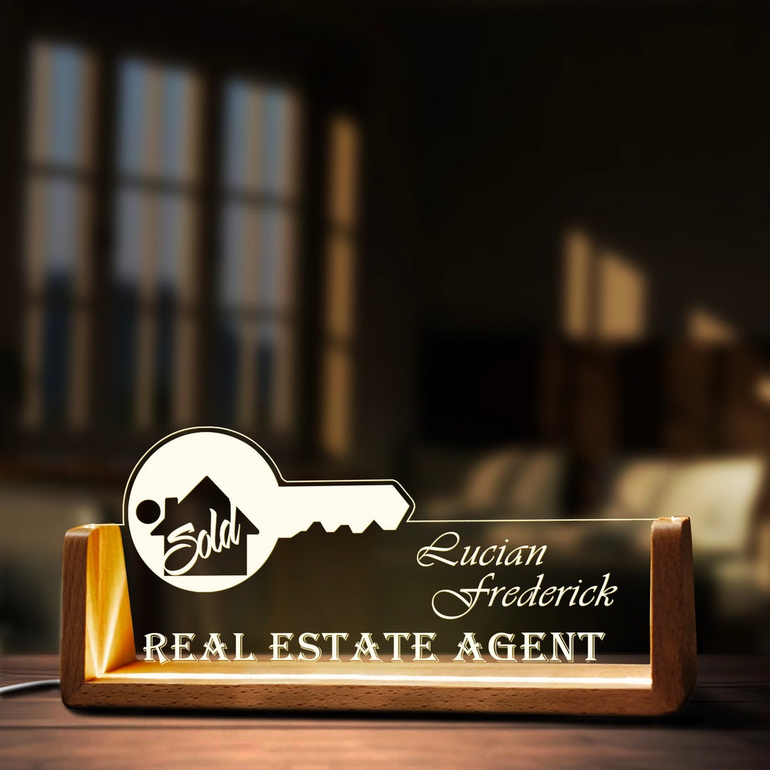 Custom Real Estate Agent Desk Name Plate Personalized LED Light Wooden ...
