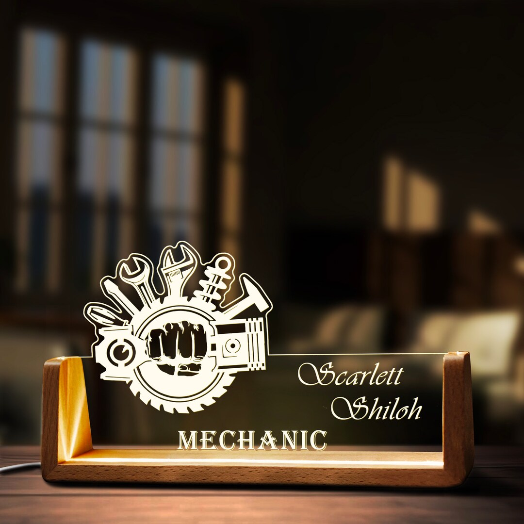 Custom Diesel Mechanic Desk Name Plate Personalized Mechanic Gift LED ...