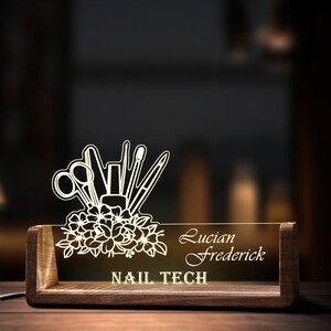 Custom Nail Tech Desk Name Plate Personalized Nail Technician LED Light ...