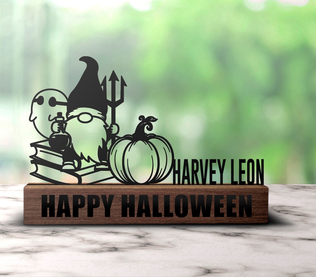 Custom Halloween Desk Name Plate Wedge Personalized Halloween Gnome ...