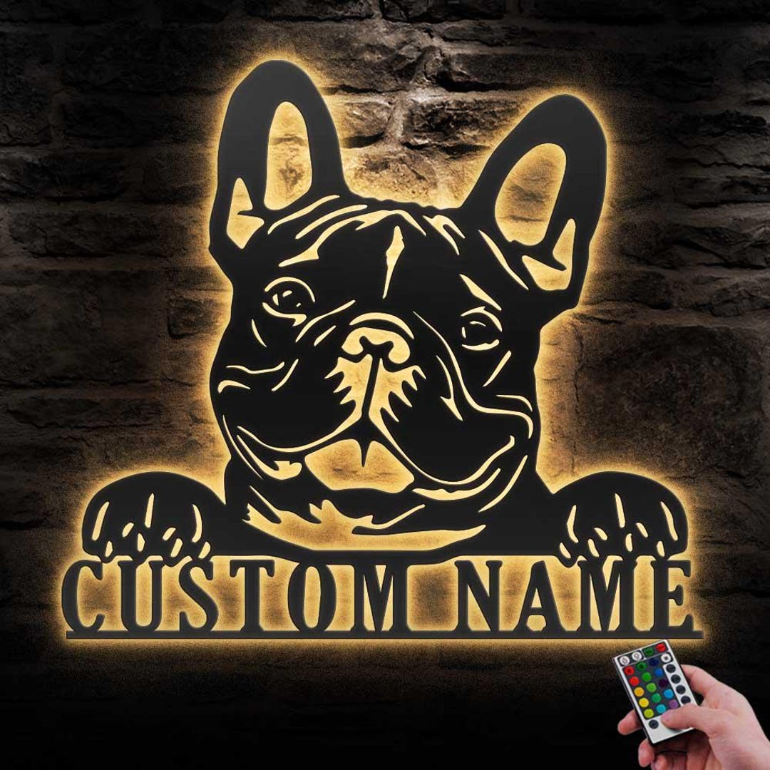 Custom Peeking French Bulldog Metal Wall Art LED Light Personalized ...