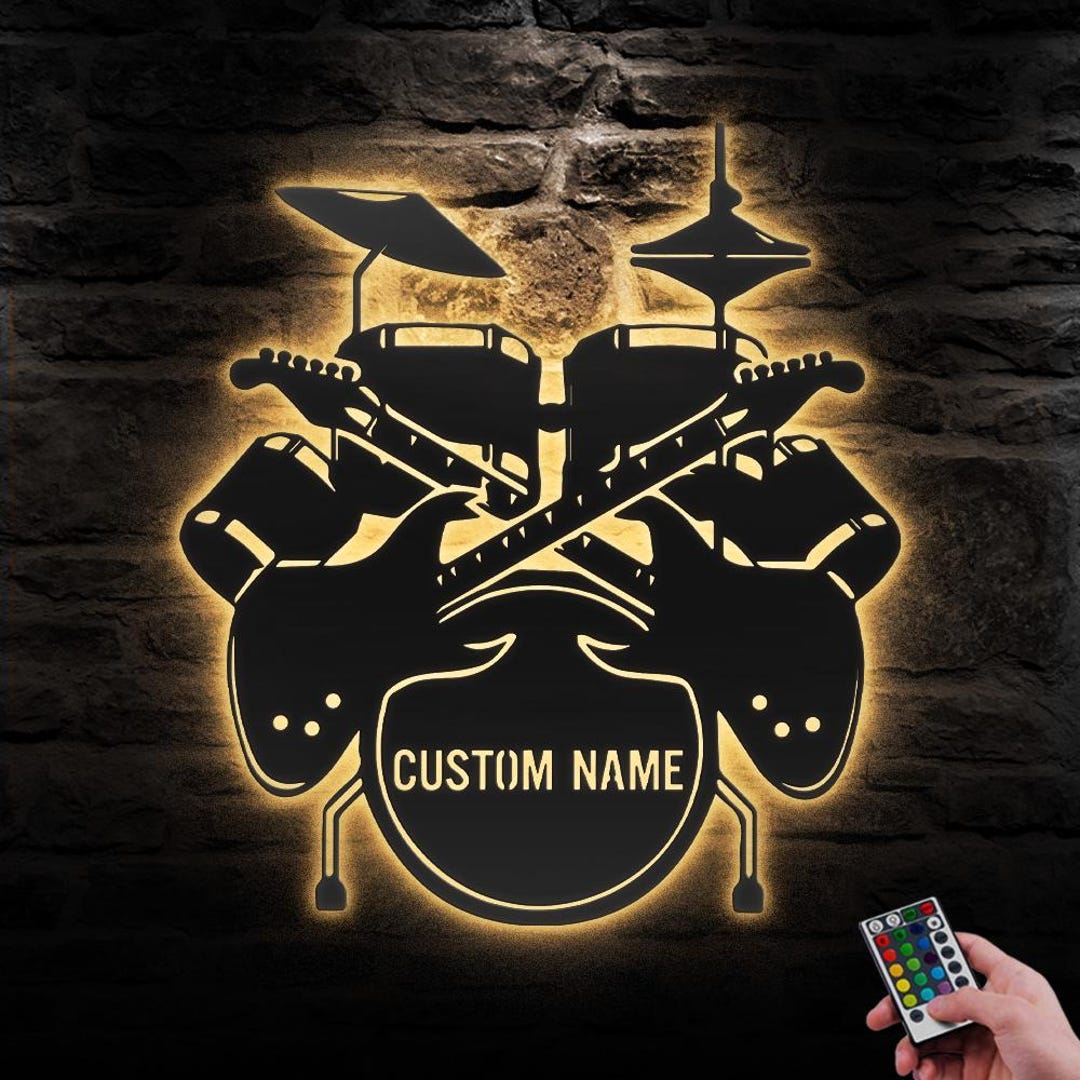 Custom Drum Musical Instrument Metal Wall Art LED Light Personalized ...