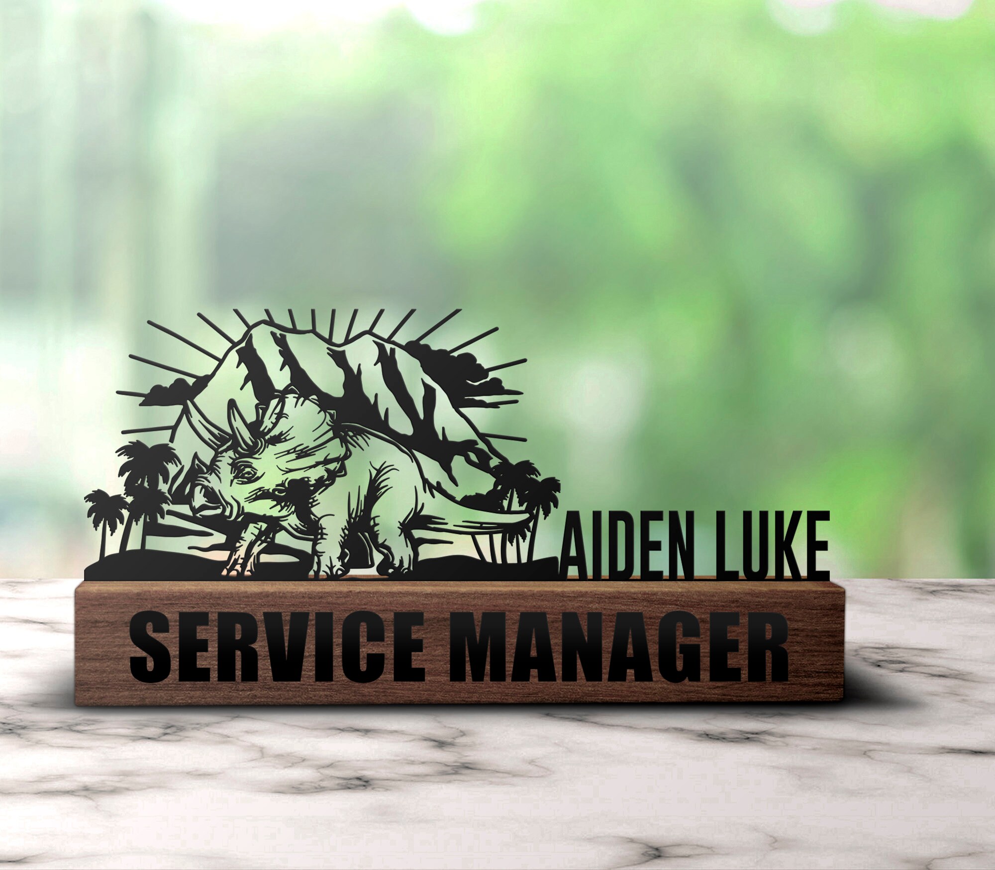 Custom Dinosaur Desk Name Plate Wedge, Personalized Triceritops ...