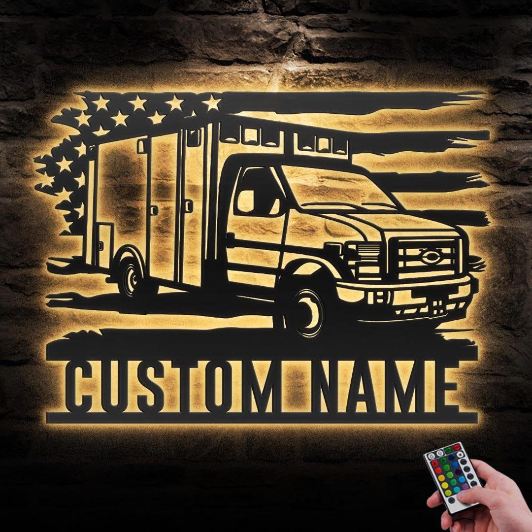 Custom US EMS Rescue Squad Truck Driver Metal Wall Art LED Light ...