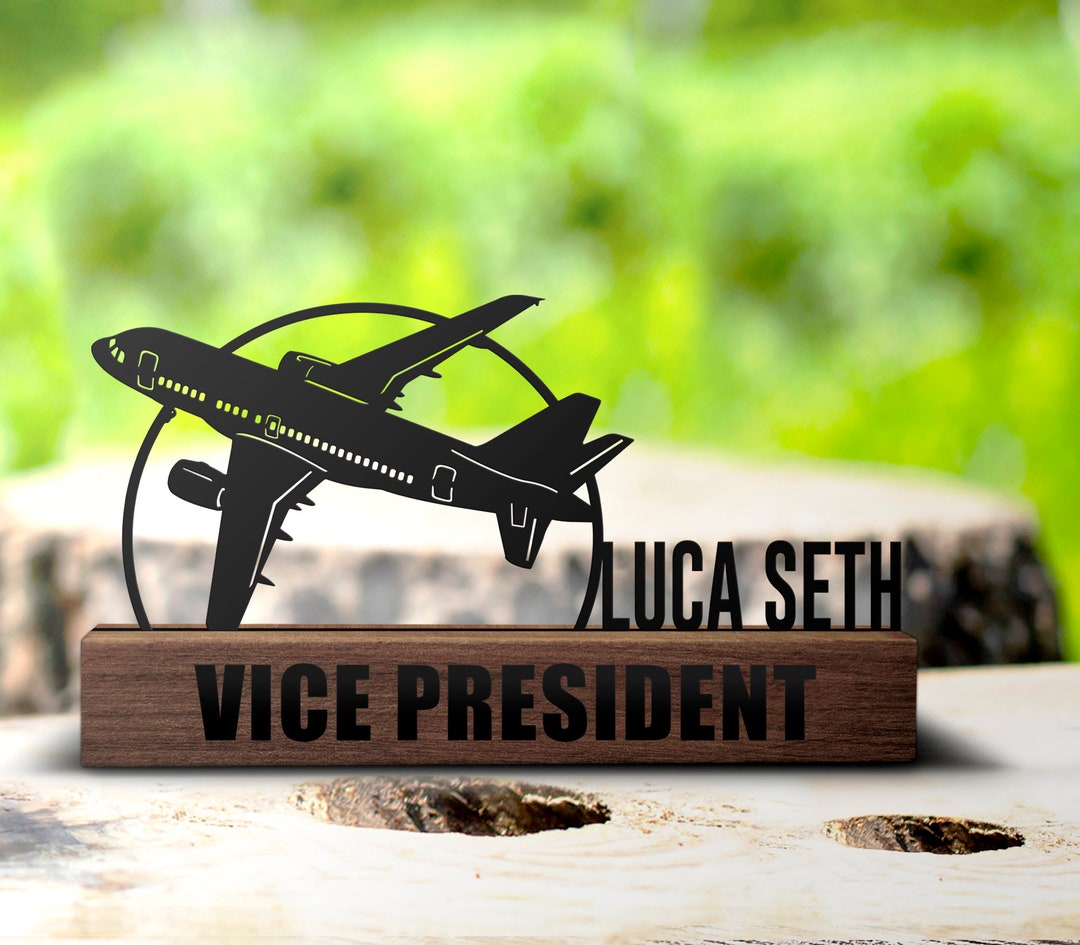 Custom Airplane Desk Name Plate Wedge Personalized Pilot Nameplate ...