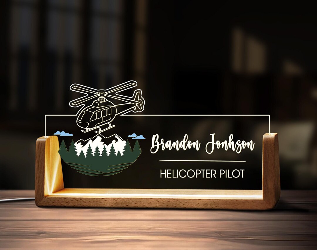 Custom Helicopter Pilot Desk Name Plate Personalized Chopper Airplane ...