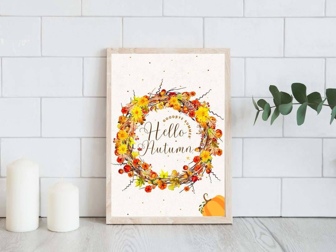 Hello Autumn A4 Download Art Print. Fall Art, Wall Art, Leaves, Autumn ...