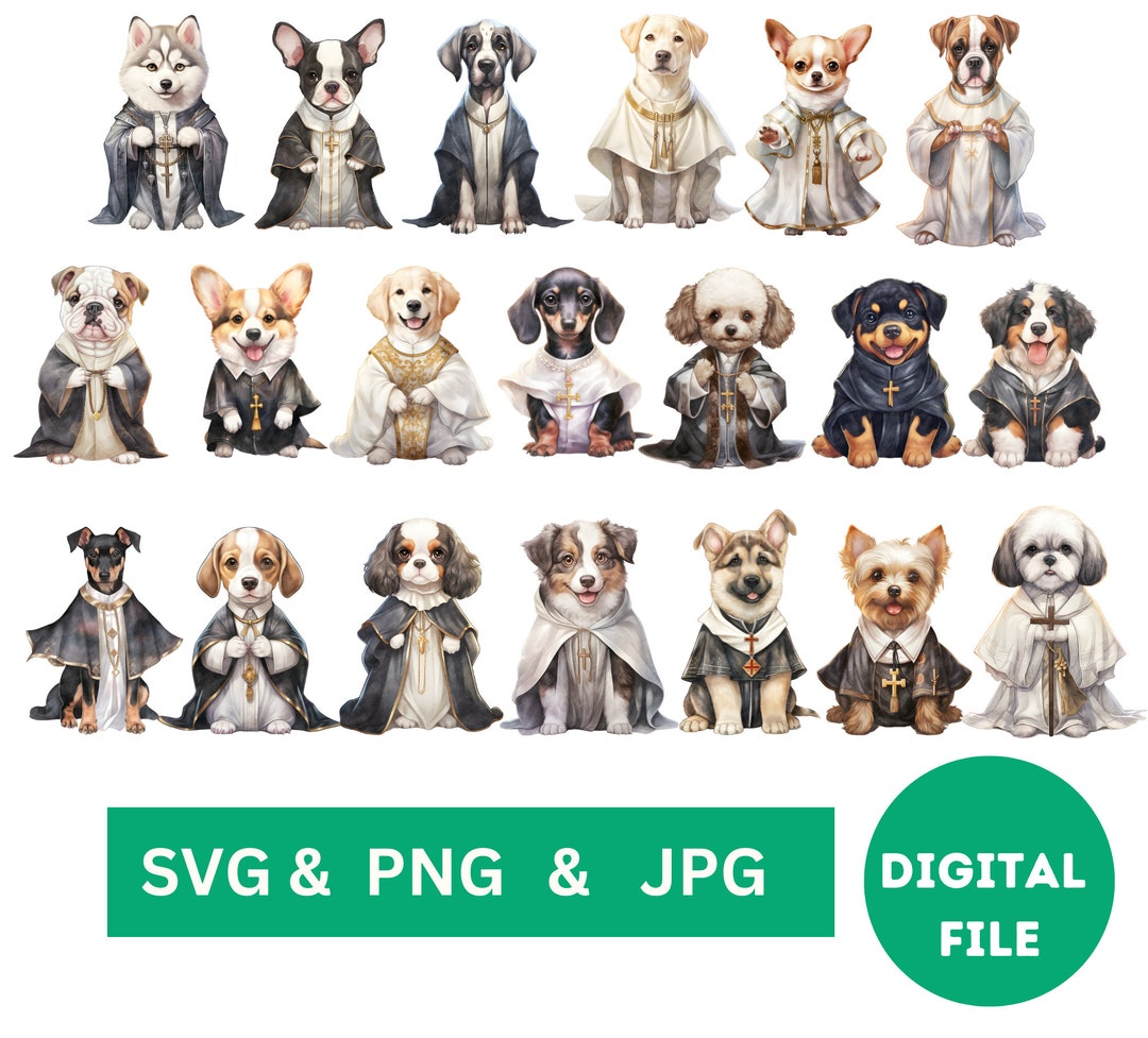 Watercolor Priest Dog Clipart Bundle File SVG Instant - Etsy