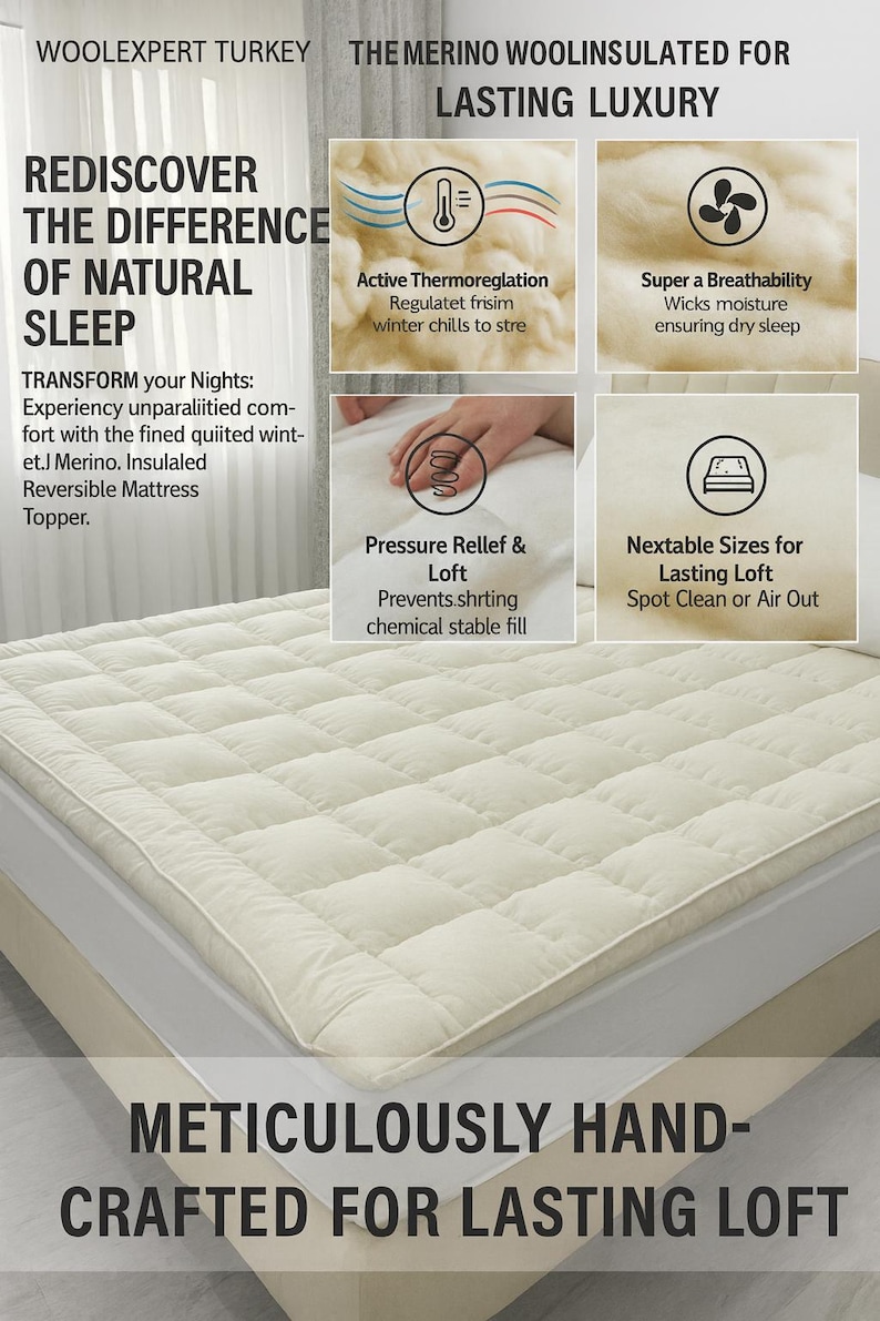 Natural Merino WOOL MATTRESS PAD/ Wool Filled Topper-protector/handmade ...