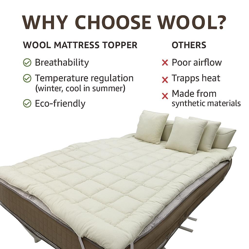 Natural Merino WOOL MATTRESS PAD/ Wool Filled Topper-protector/handmade ...