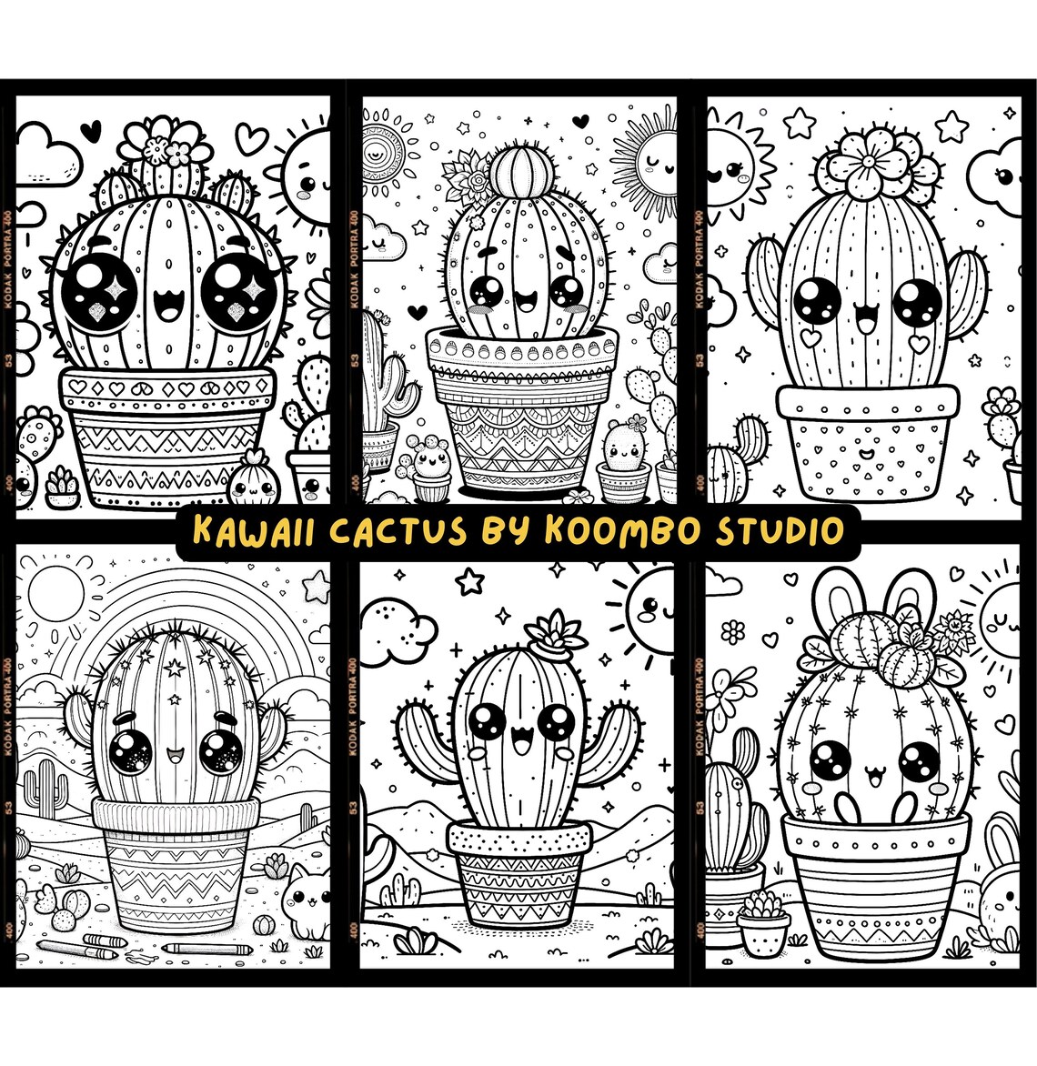 Cute Cactus Kawaii Coloring Pages 20 Pages Cute Coloring Pages for Kids ...