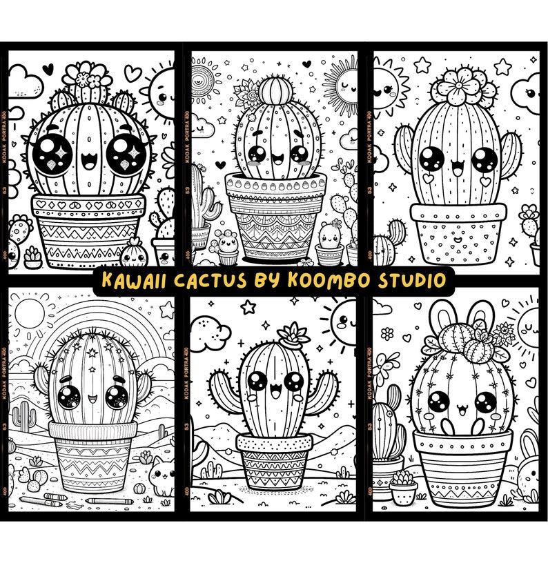 Cute Cactus Kawaii Coloring Pages 20 Pages Cute Coloring Pages for Kids ...