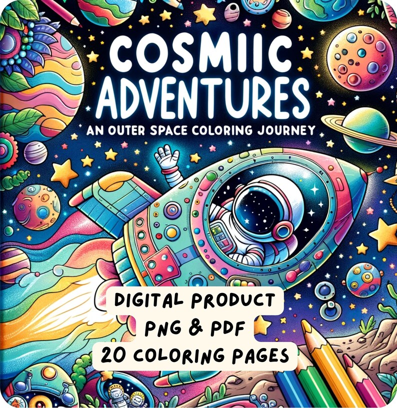 20 Cosmic Adventures Coloring Pages Book, Kids, Adult, Instant Download ...