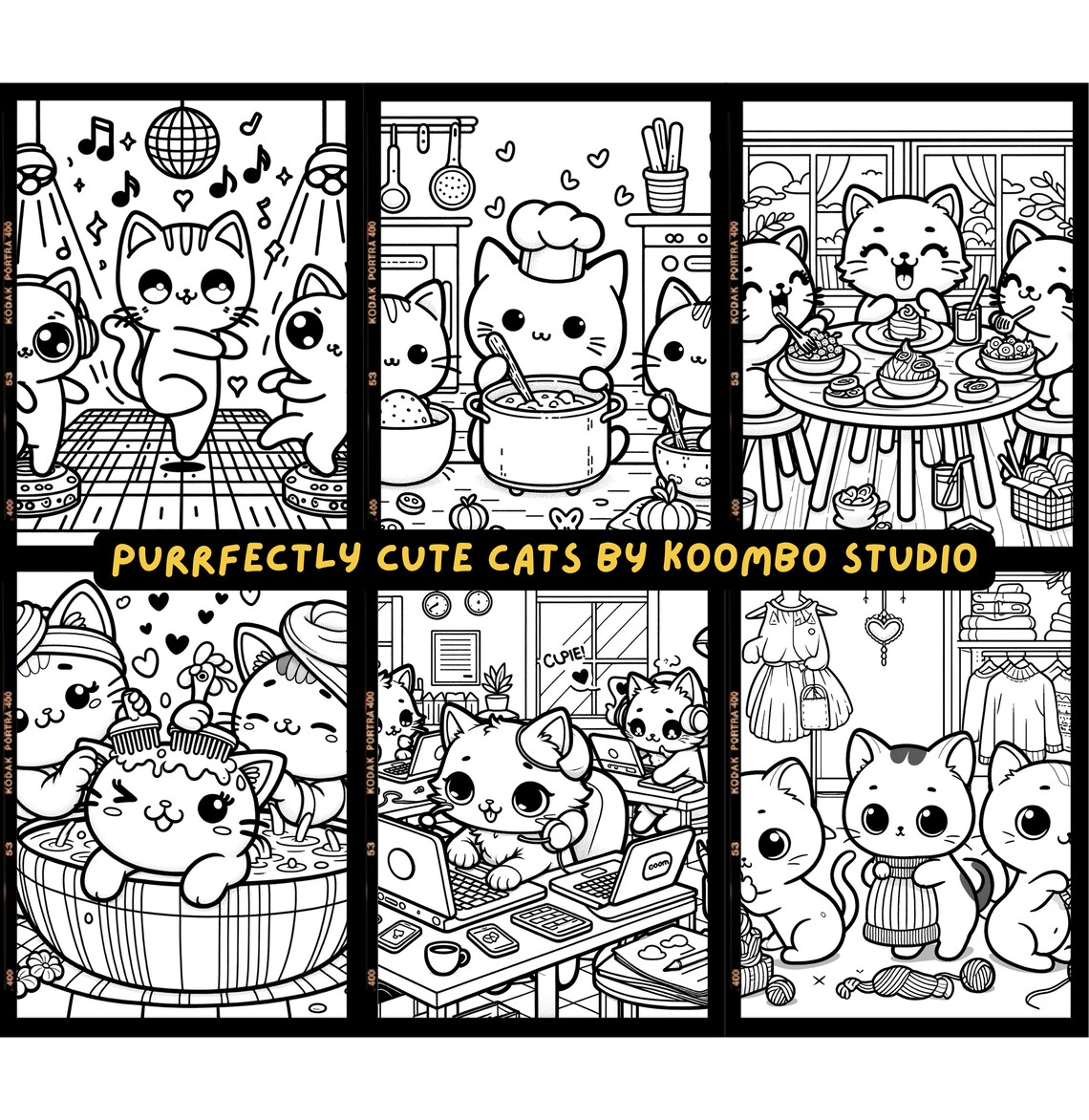 Kawaii Cat Adventures, 30 Digital Coloring Pages for Stress Relief ...