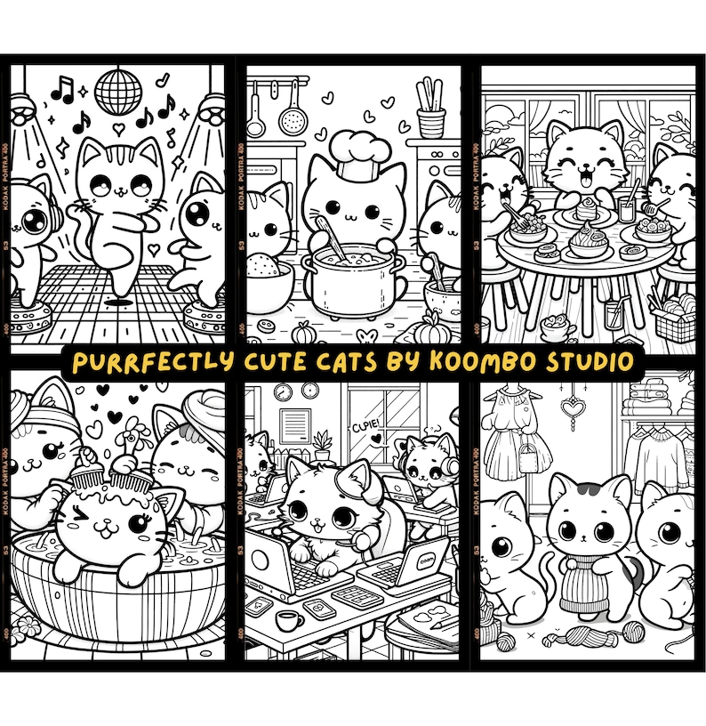 Kawaii Cat Adventures, 30 Digital Coloring Pages for Stress Relief ...