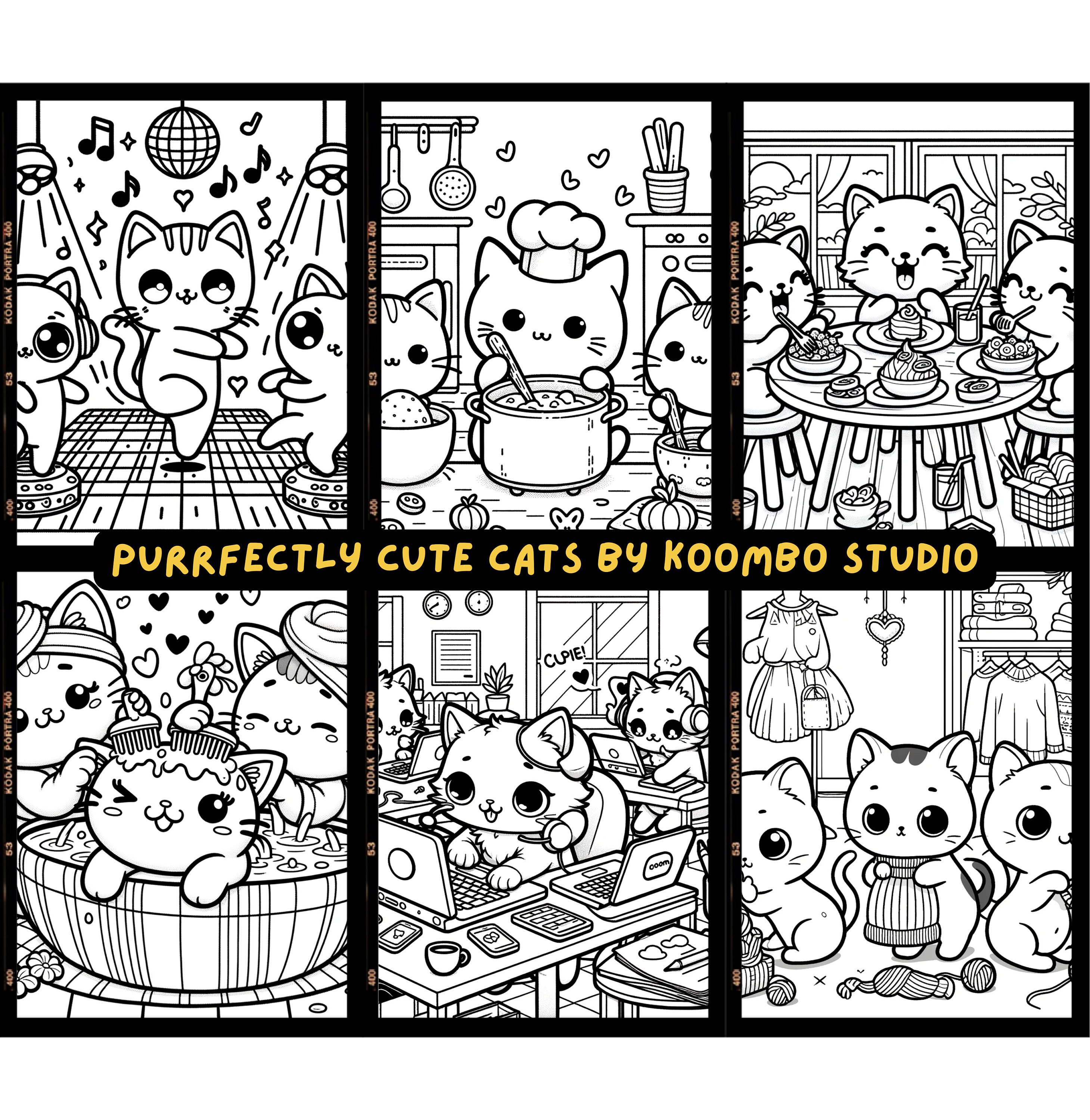 Kawaii Cat Adventures, 30 Digital Coloring Pages for Stress Relief ...
