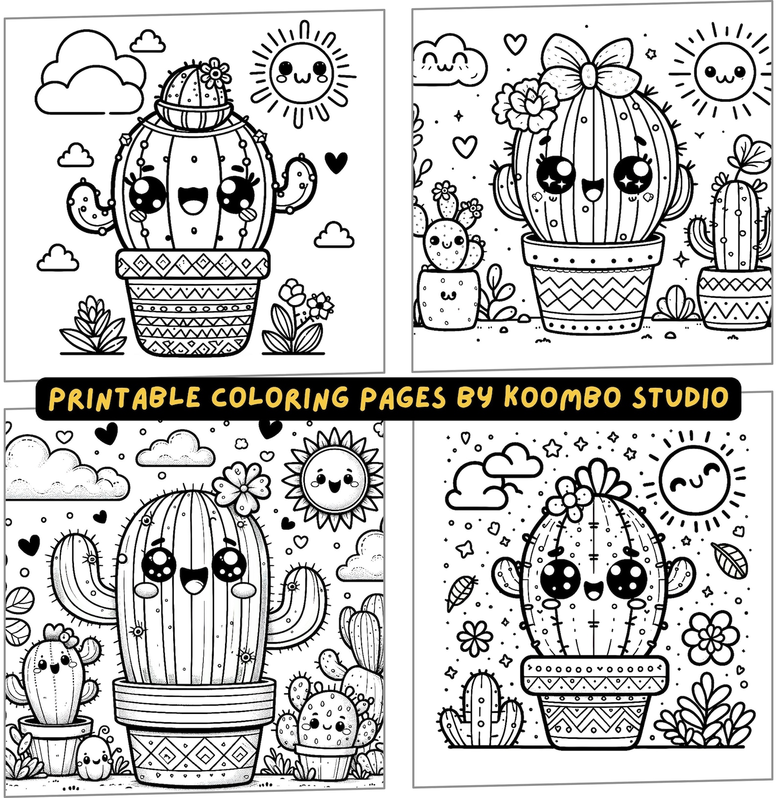 Cute Cactus Kawaii Coloring Pages 20 Pages Cute Coloring Pages for Kids ...