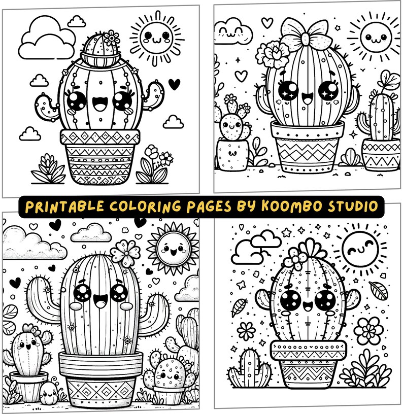 Cute Cactus Kawaii Coloring Pages 20 Pages Cute Coloring Pages for Kids ...