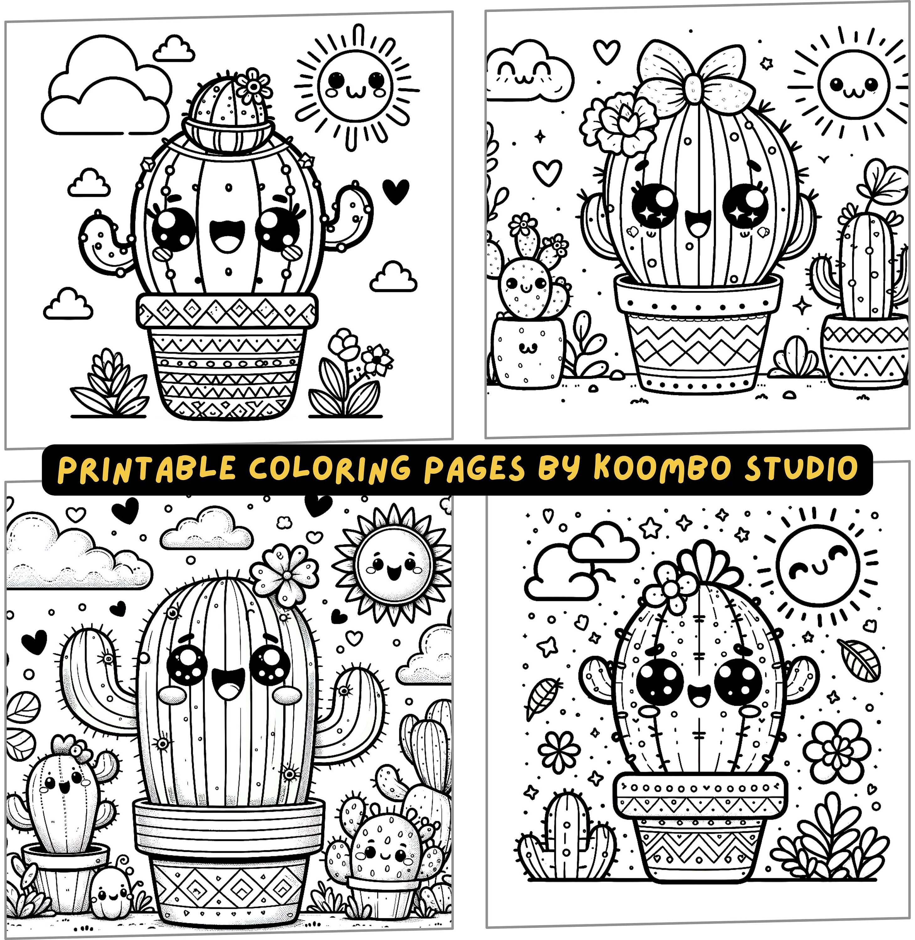 Cute Cactus Kawaii Coloring Pages 20 Pages Cute Coloring Pages for Kids ...