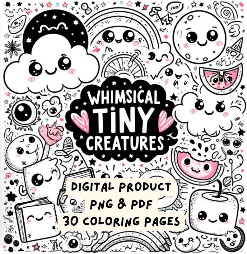 30 Whimsical Tiny Creatures | Cute Kawaii Designs | Printable Coloring ...